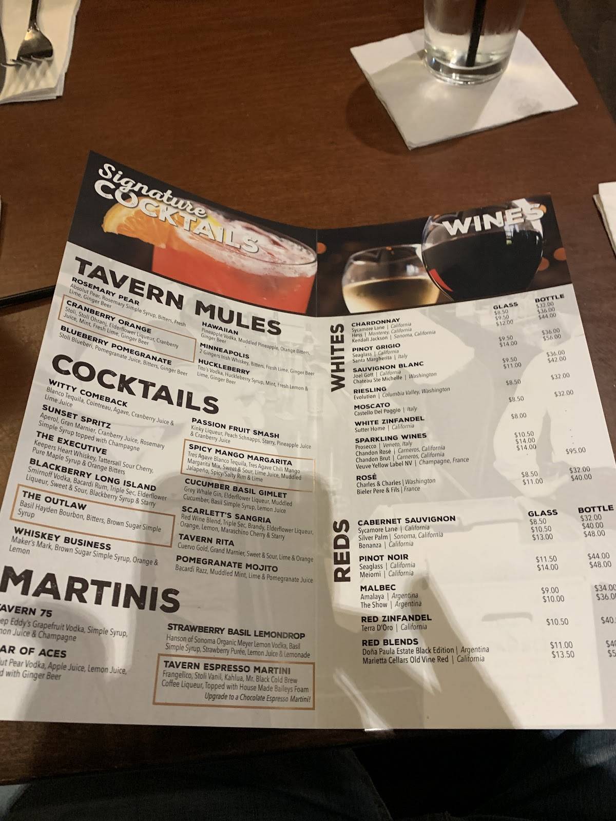 Menu at The Tavern Grill restaurant, Blaine