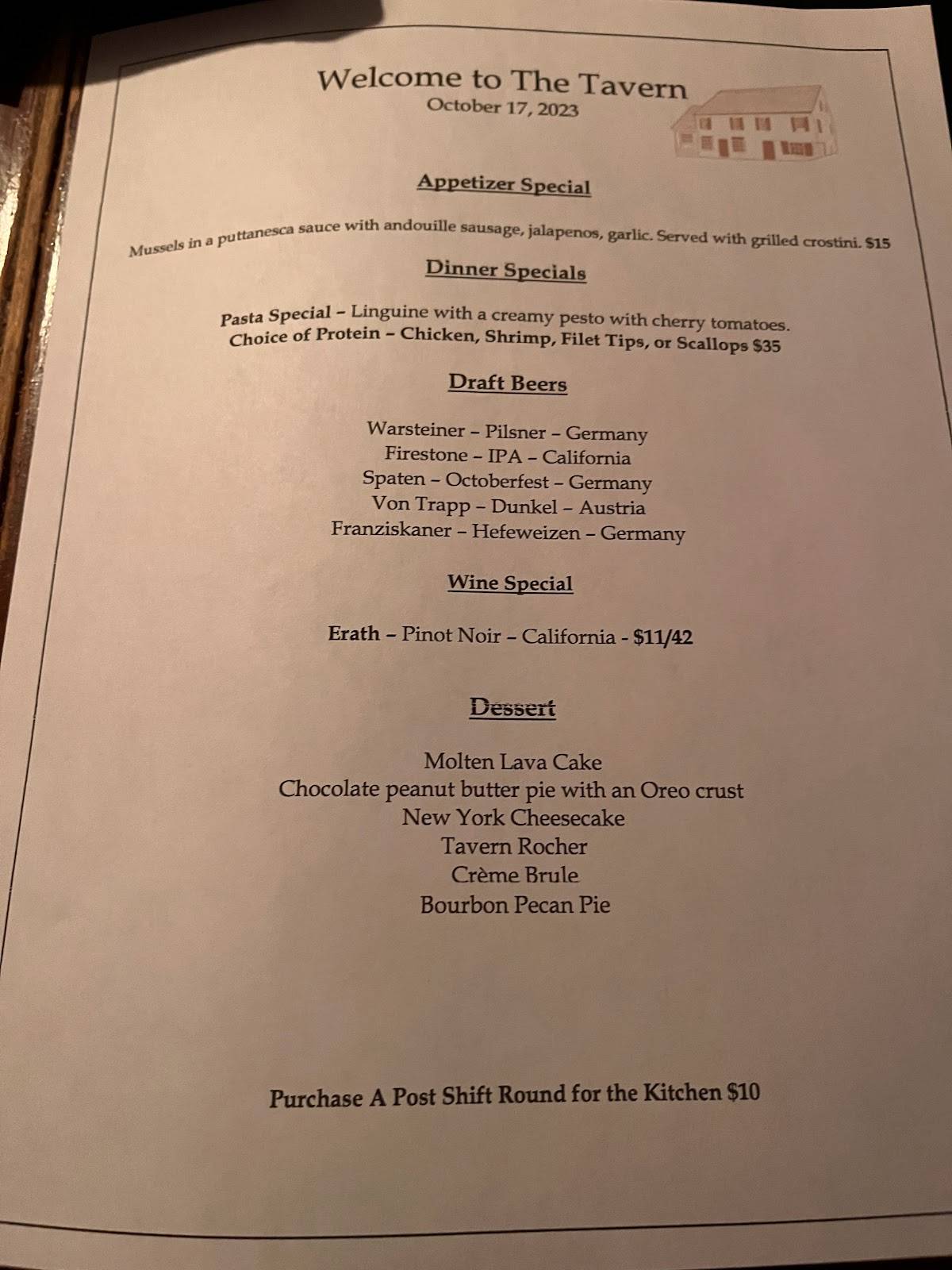 Menu at The Tavern pub & bar, Abingdon