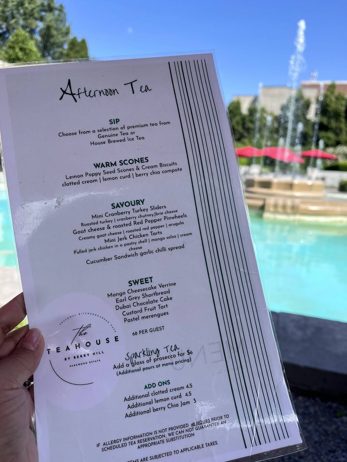 Menu at The Tea House Restaurant at Parkwood, Oshawa