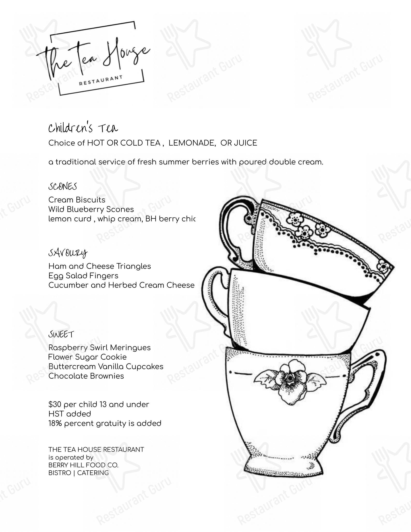 Menu at The Tea House Restaurant at Parkwood, Oshawa