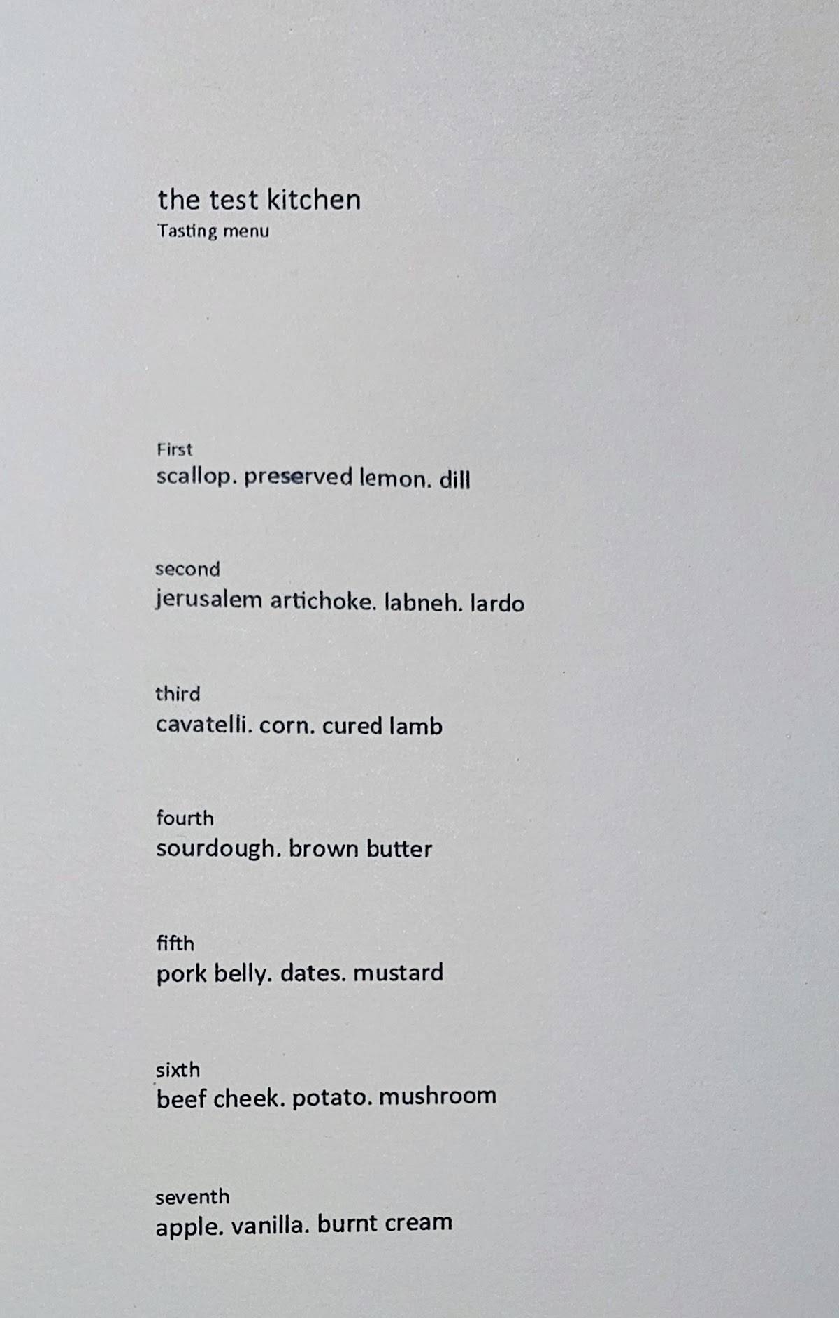 Menu at The Test Kitchen by Josh Boutwood restaurant, Makati, One ...