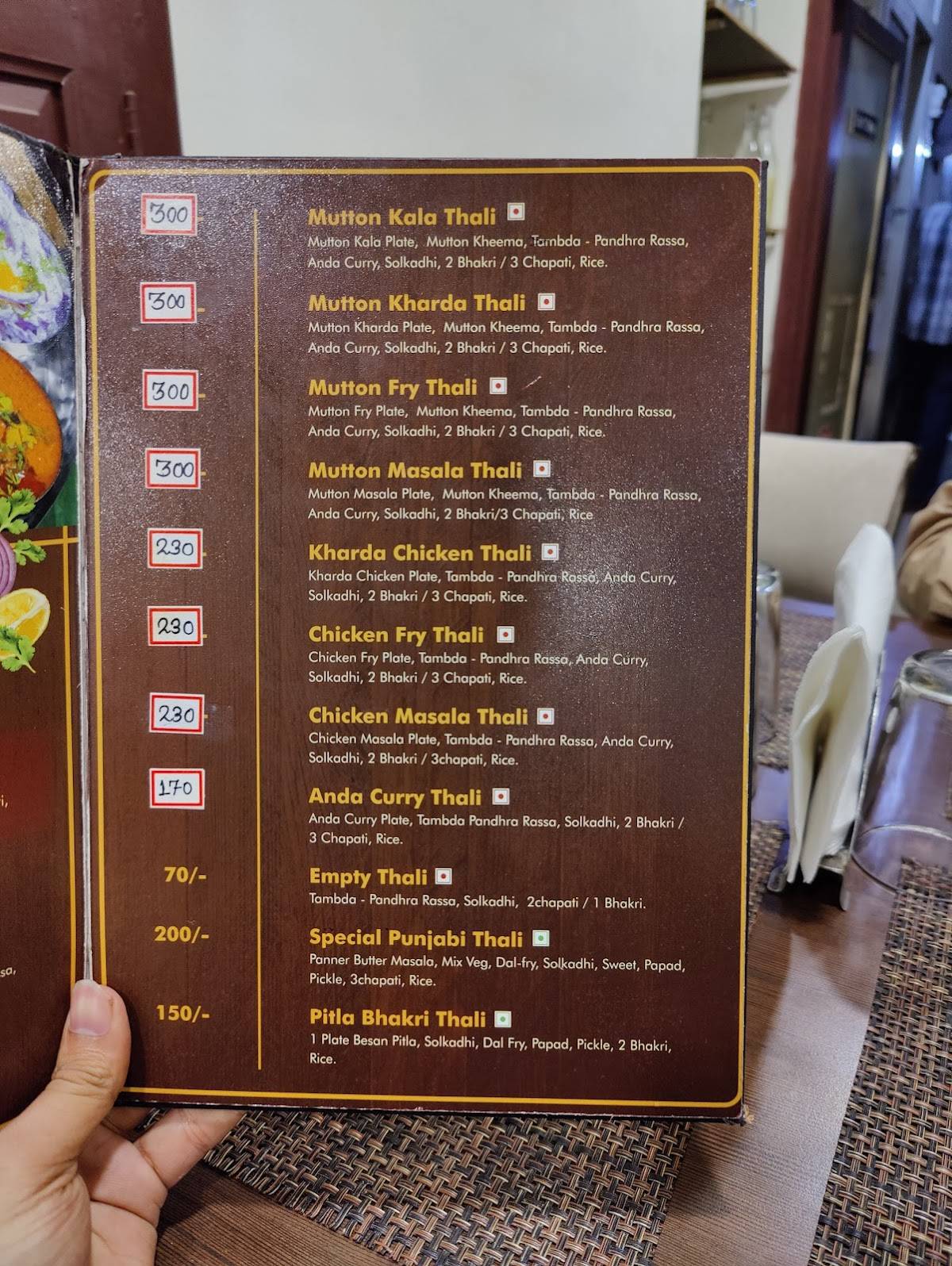 Menu at The Thalis Kolhapuri Thali Best Non veg thali in kolhapur, Kolhapur