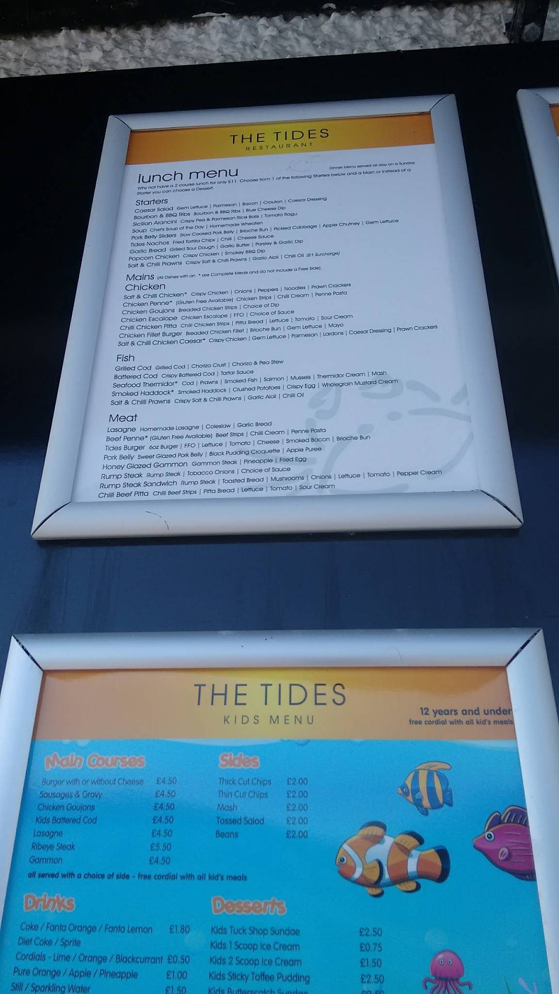 Menu at The Tides Restaurant, Portrush