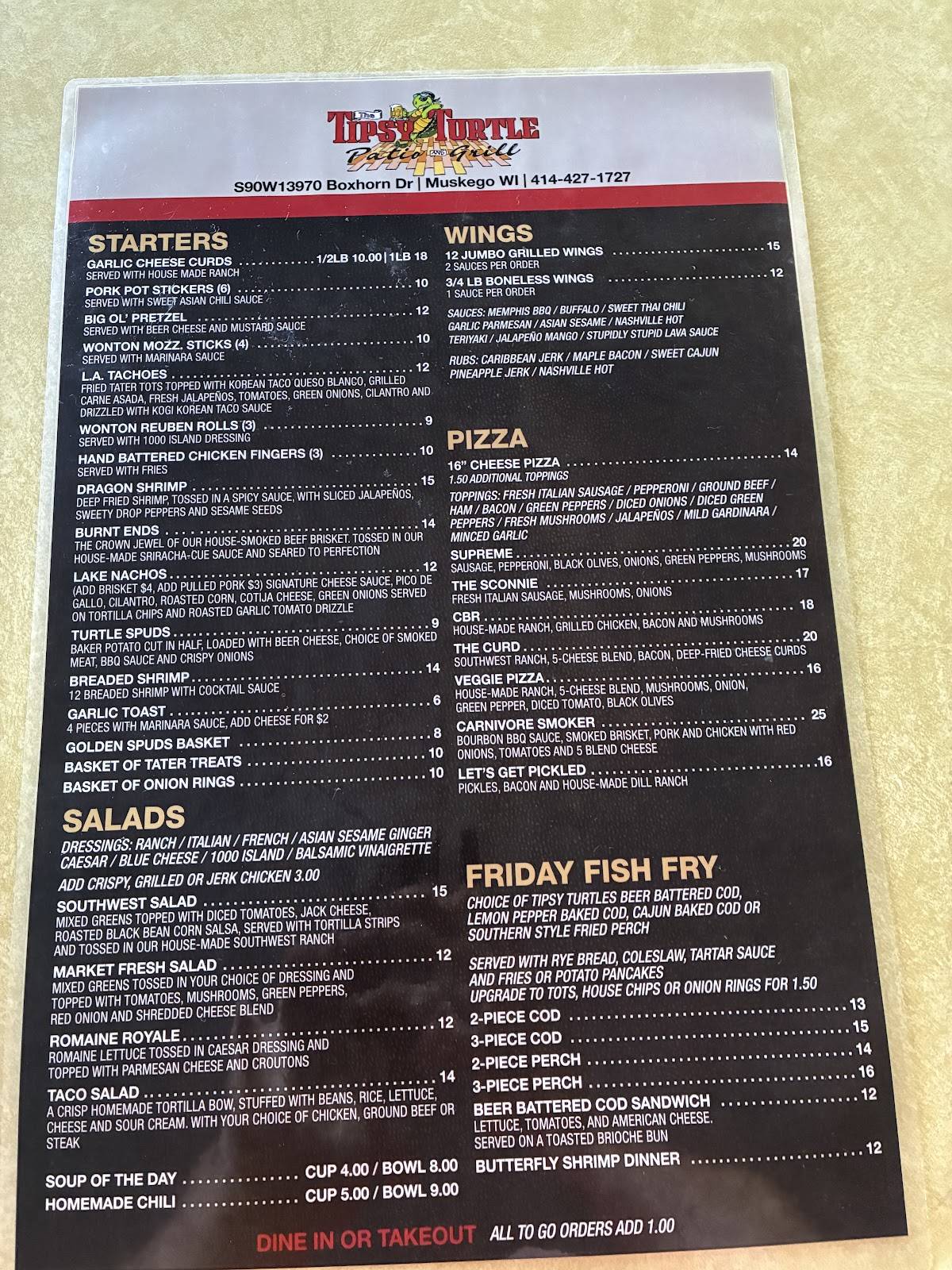 Menu at The Tipsy Turtle Patio and Grill pub & bar, Muskego