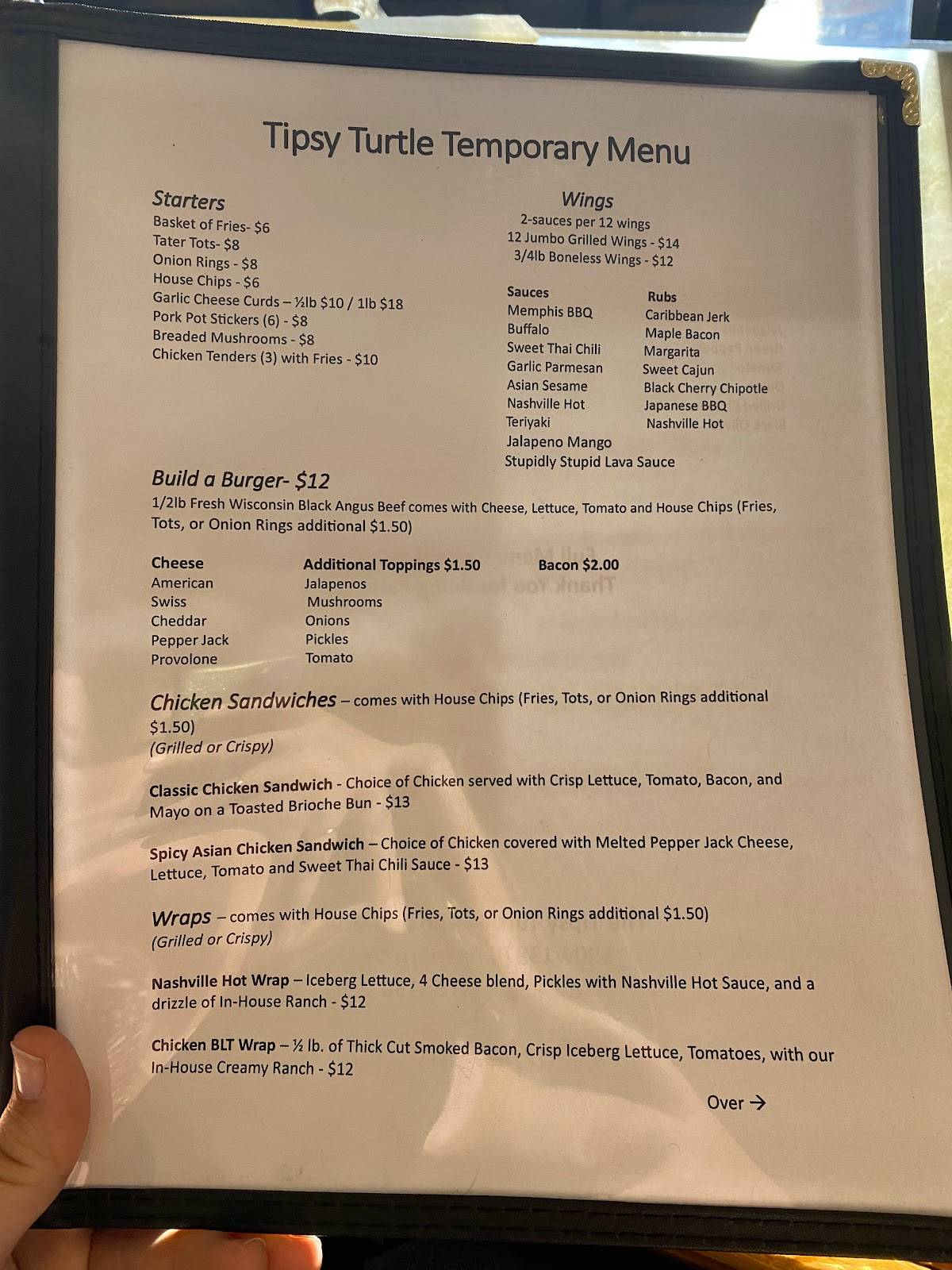 Menu at The Tipsy Turtle Patio and Grill pub & bar, Muskego