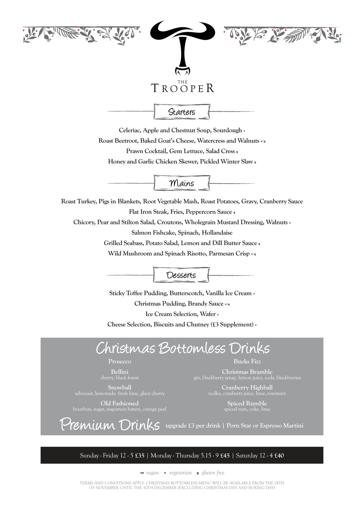 Menu at The Trooper restaurant, Lichfield