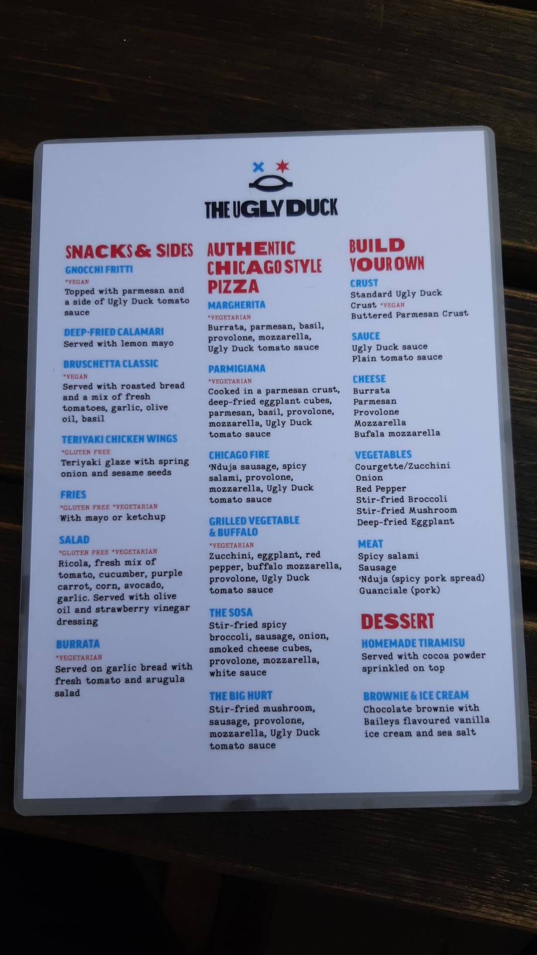 Speisekarte von The Ugly Duck, Amsterdam