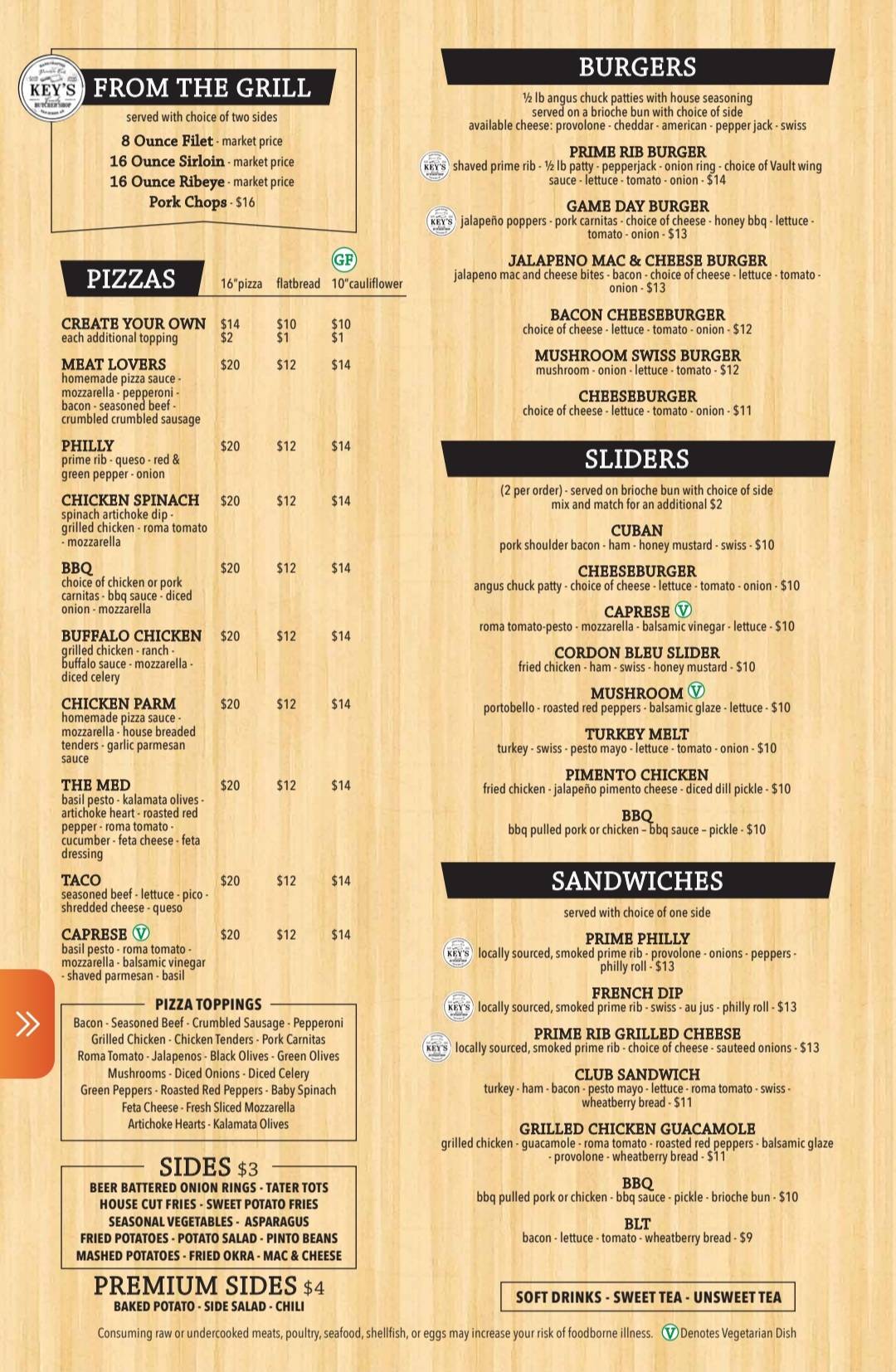 Menu at The Vault 1905 Sports Grill restaurant, Van Buren