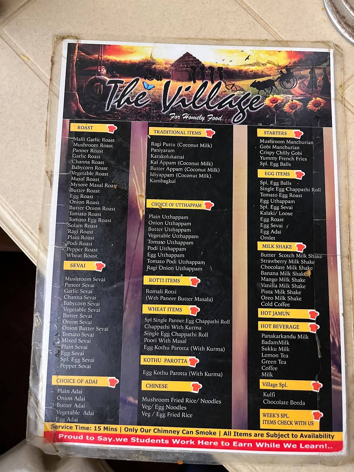 Menu at The Village Hotel, Coimbatore, RR Layout 61