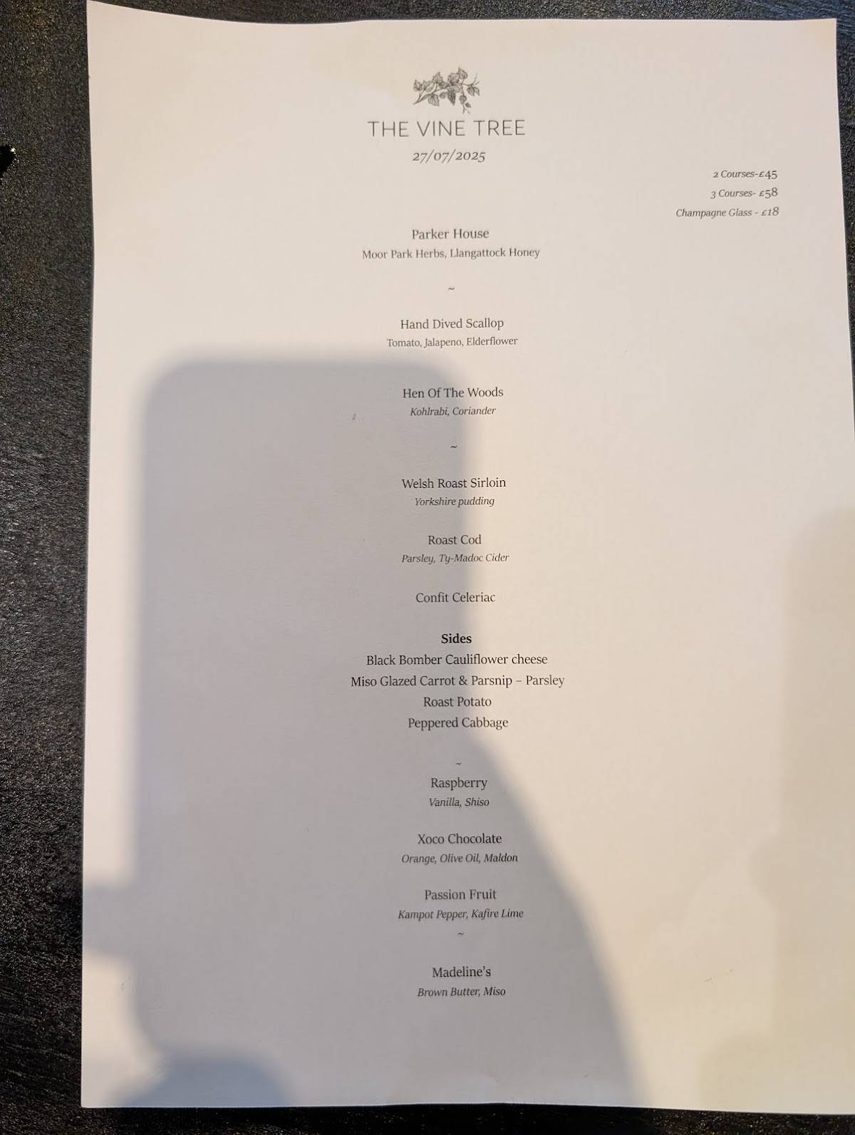 Menu at The Vine Tree Llangattock pub & bar, Crickhowell