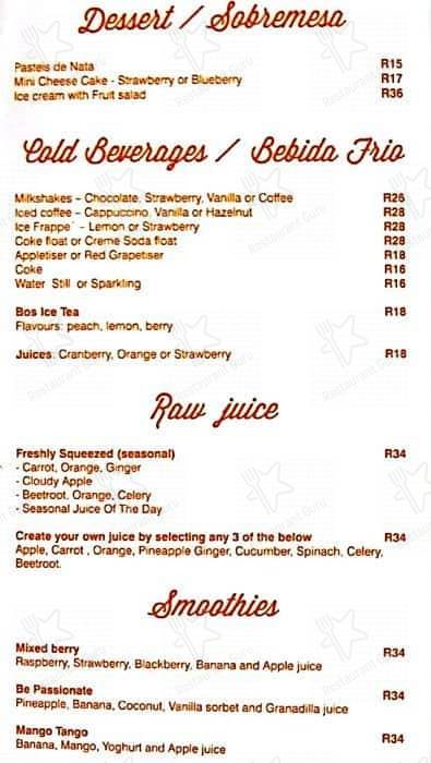 Menu at The Vineyard Deli restaurant, Cape Town, Corner of ...