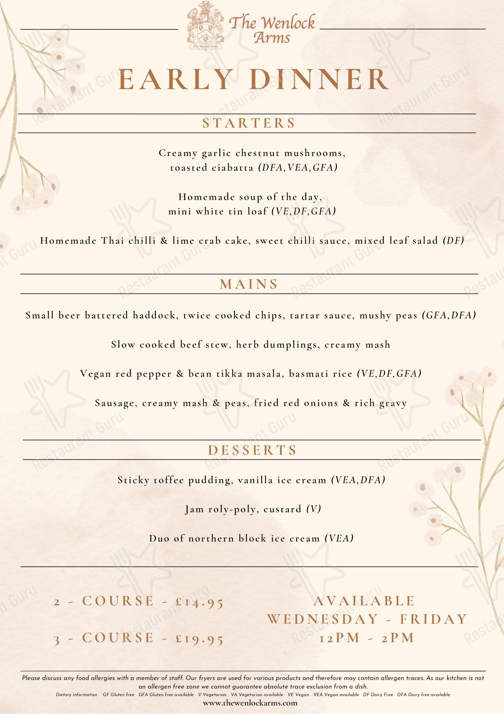 Menu at The Wenlock Arms pub & bar, Wheldrake
