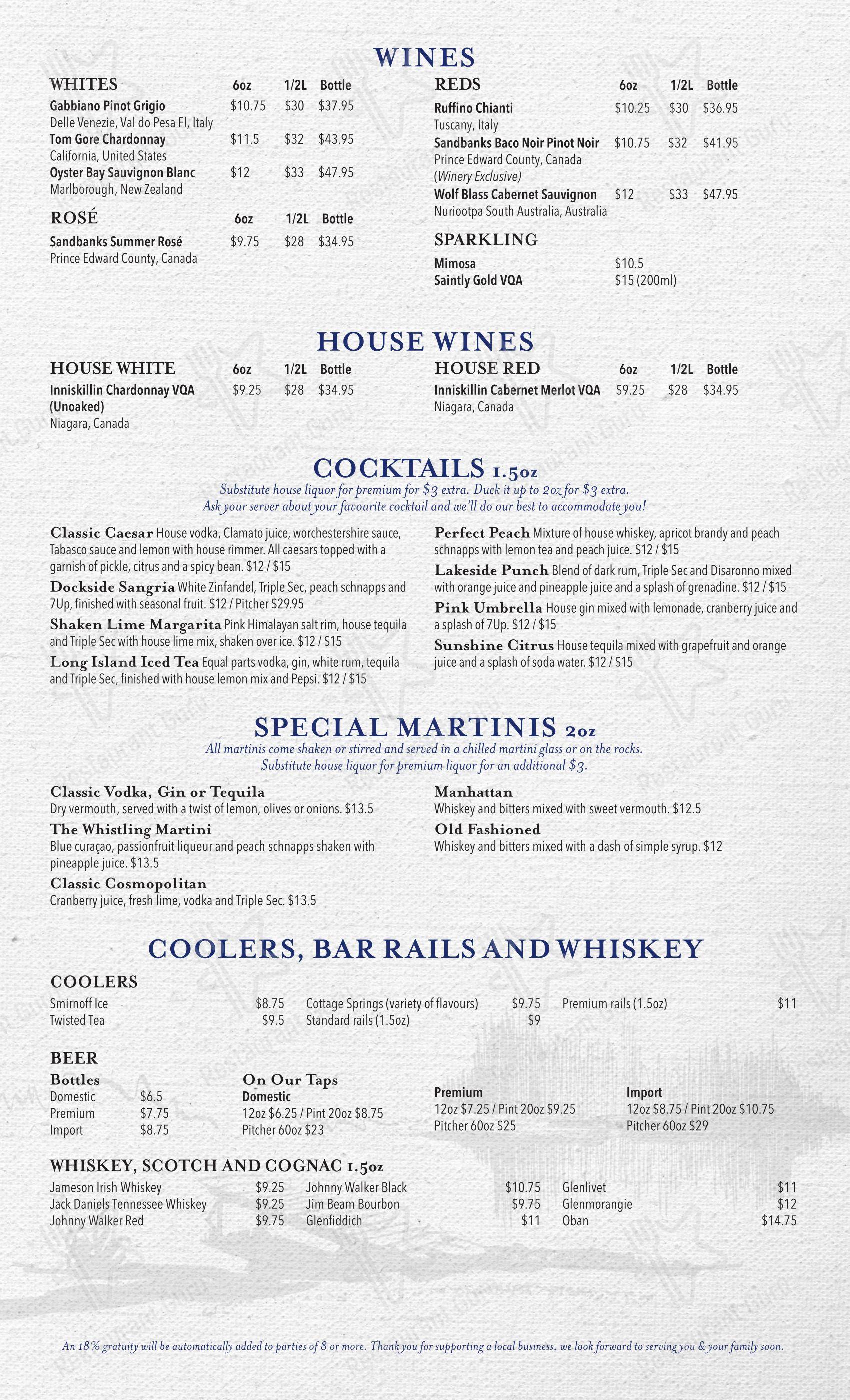 Menu at The Whistling Duck restaurant, Brighton