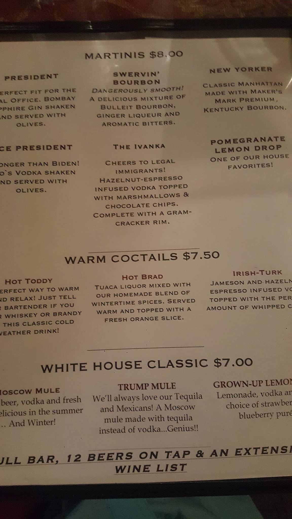 Menu at The White House Grill restaurant, Post Falls