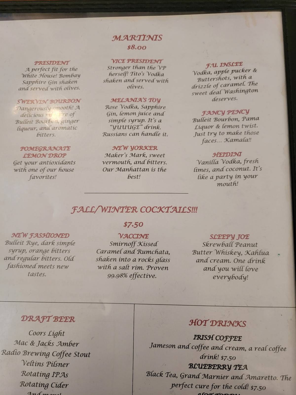 Menu at The White House Grill restaurant, Post Falls