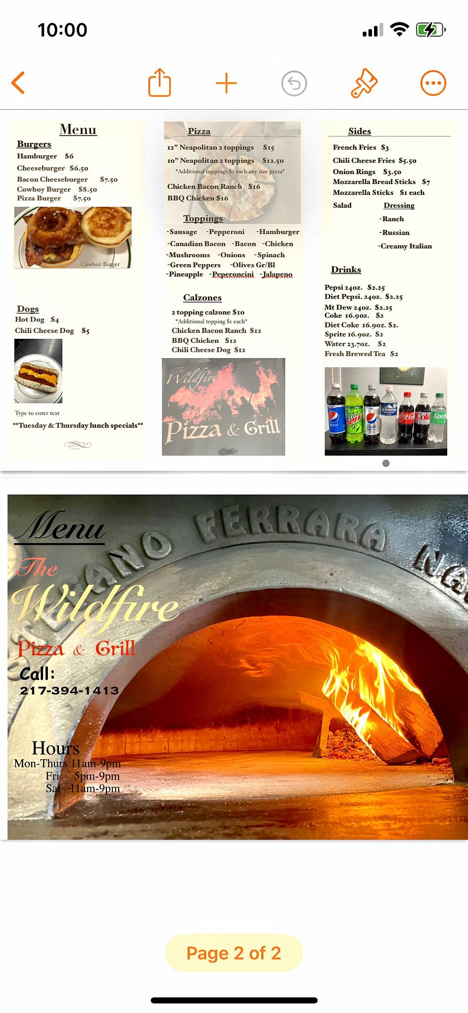 Menu at The Wildfire Pizza & Grill BBQ, Buckley