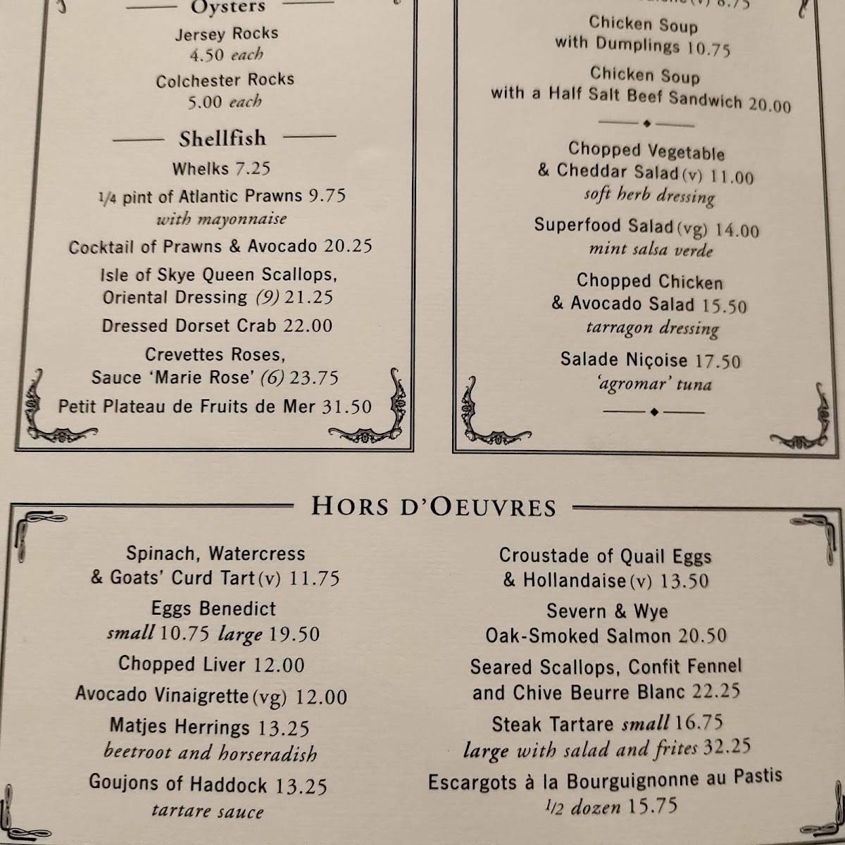 Menu at The Wolseley cafe, London