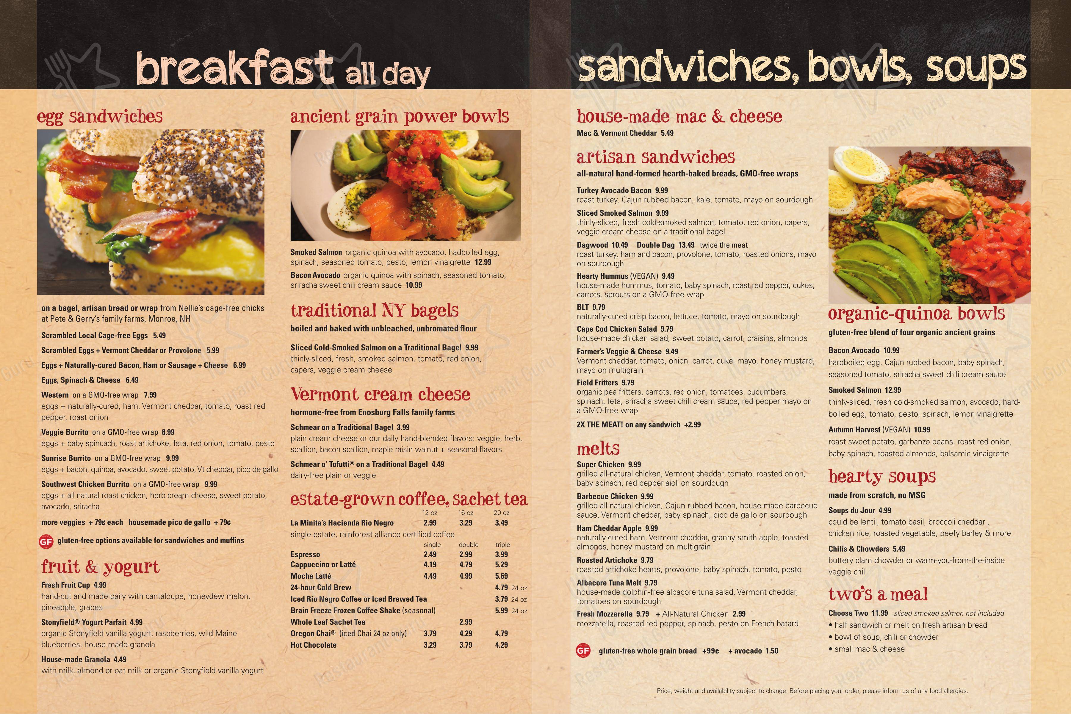 Menu at The Works Bakery Cafe, Lebanon