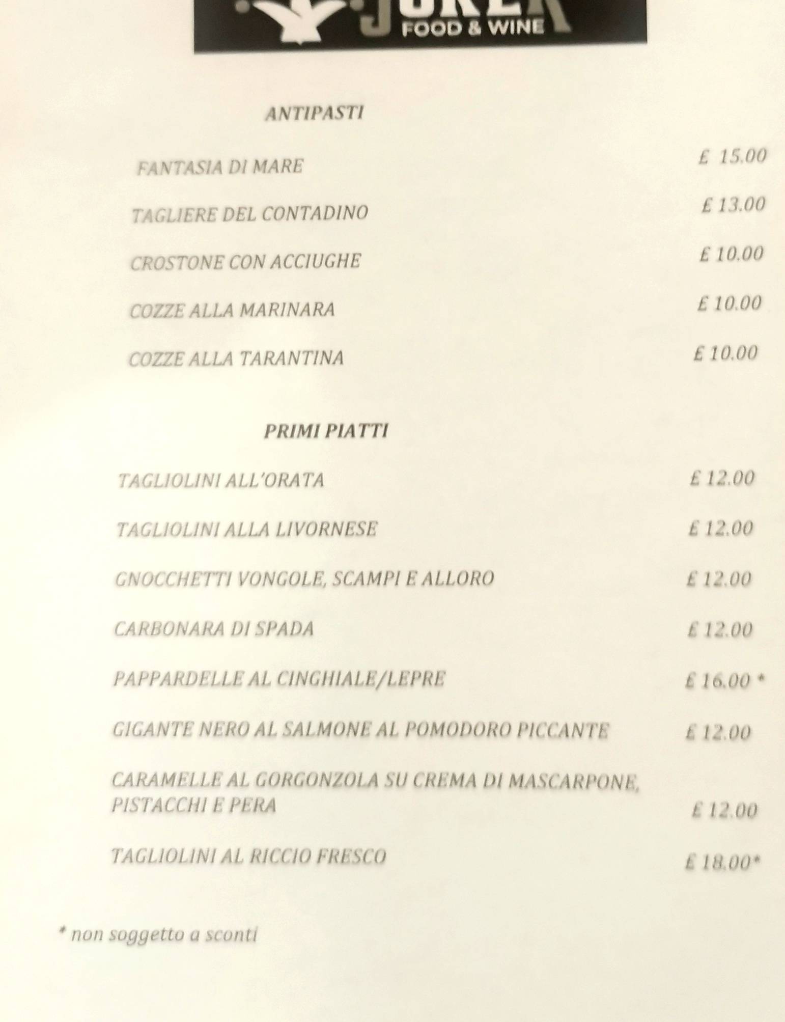 Speisekarte von The Joker restaurant, Livorno, Via del Collegio