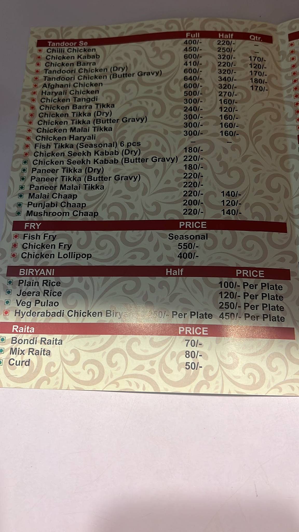 Menu at The swad mahal, Delhi