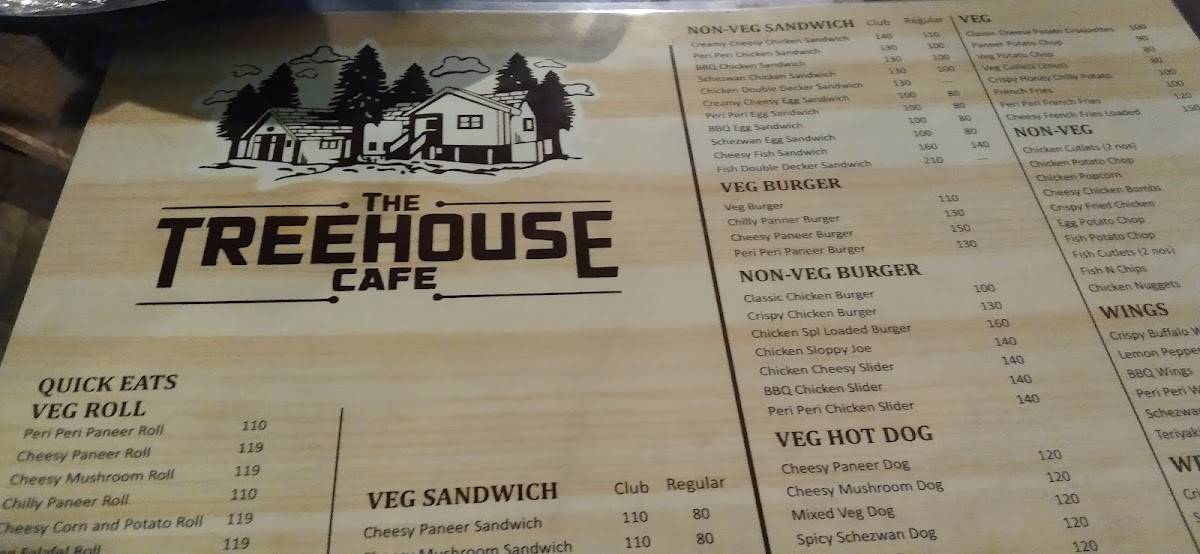 Menu at The treehouse Cafe, Bengaluru