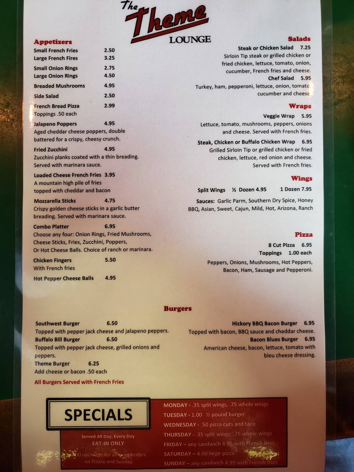 Menu at Theme pub & bar, Pittsburgh, 15 Dewalt Ave #15