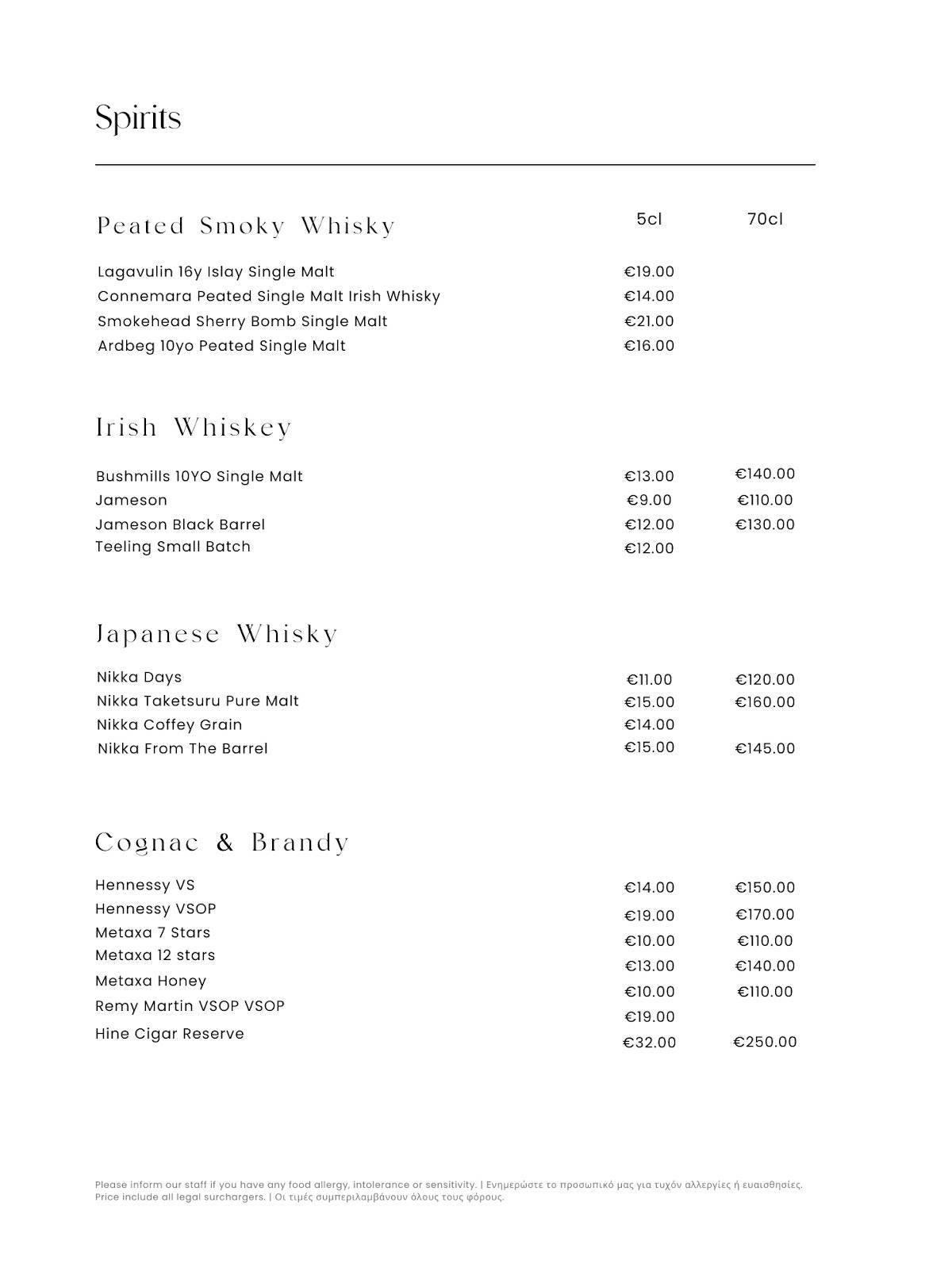 Menu at Theory Cocktail Bar, Nicosia