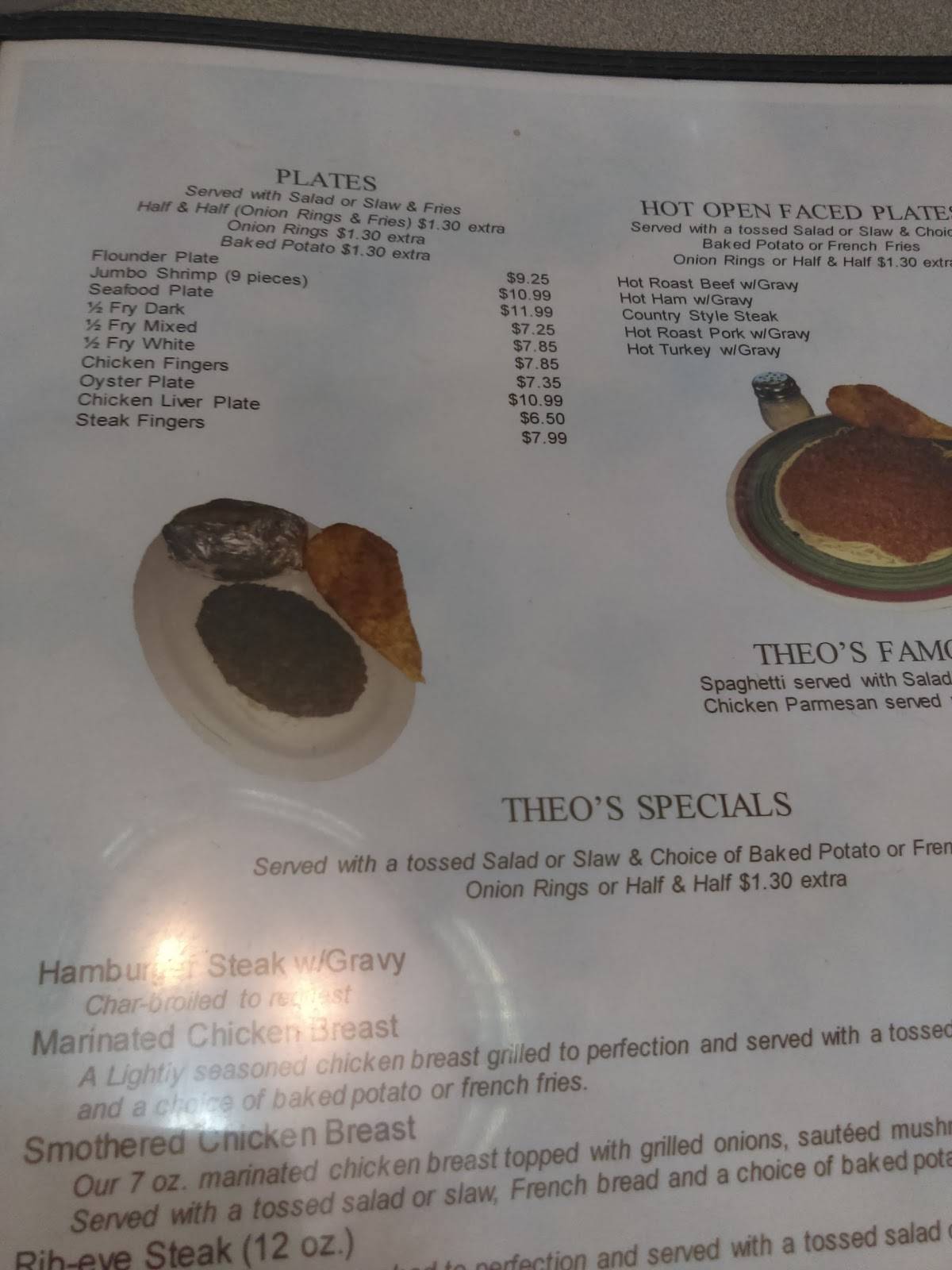 Menu at Theo's Family Restaurant, Greer, SC-101