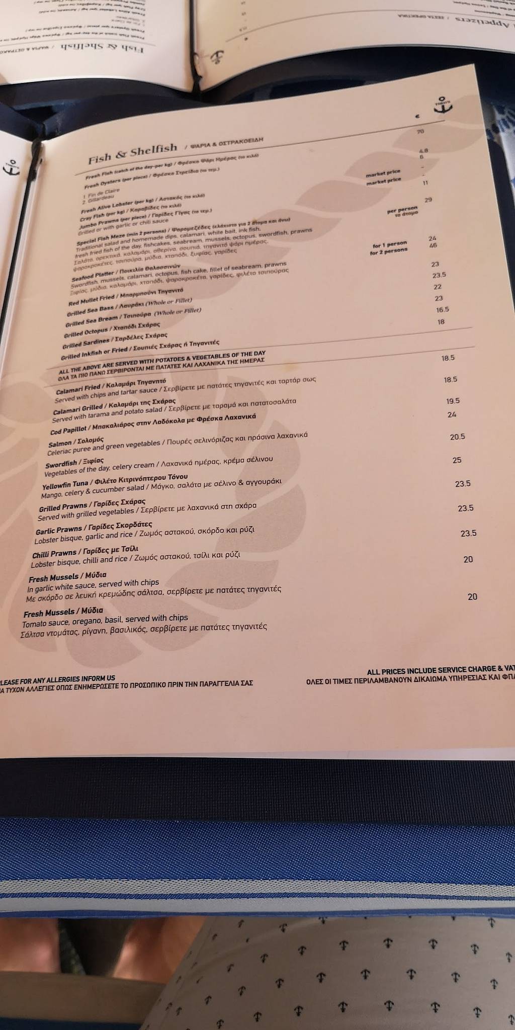 Menu at Theo's Restaurant, Paphos