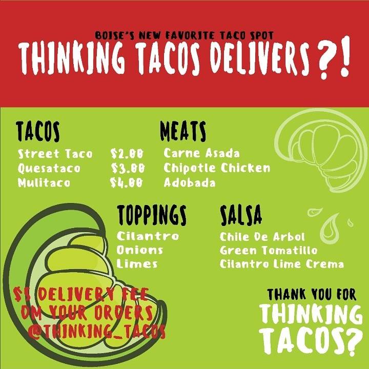 Menu at Thinking Tacos? restaurant, Meridian, W Excursion Ln #8