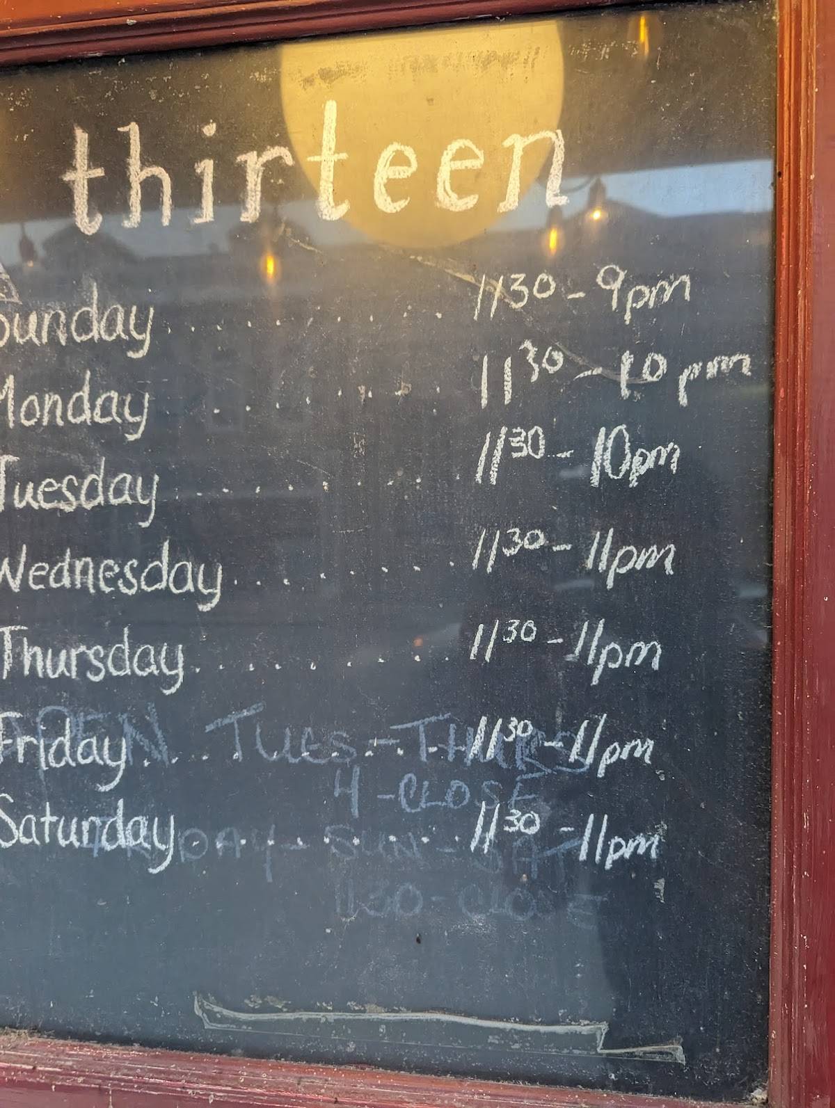 Menu at Thirteen Food & Beverage pub & bar, Cambridge