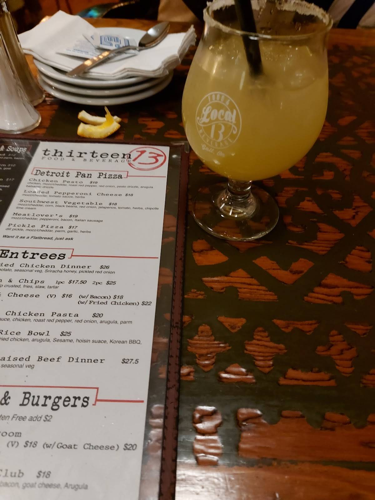 Menu at Thirteen Food & Beverage pub & bar, Cambridge