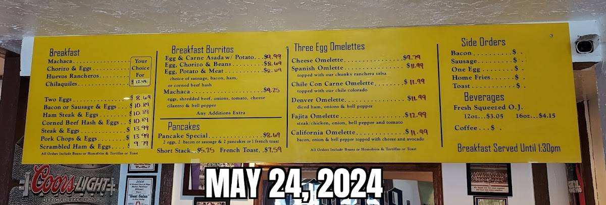 Menu at Ticos Tacos restaurant, Simi Valley, E Los Angeles Ave