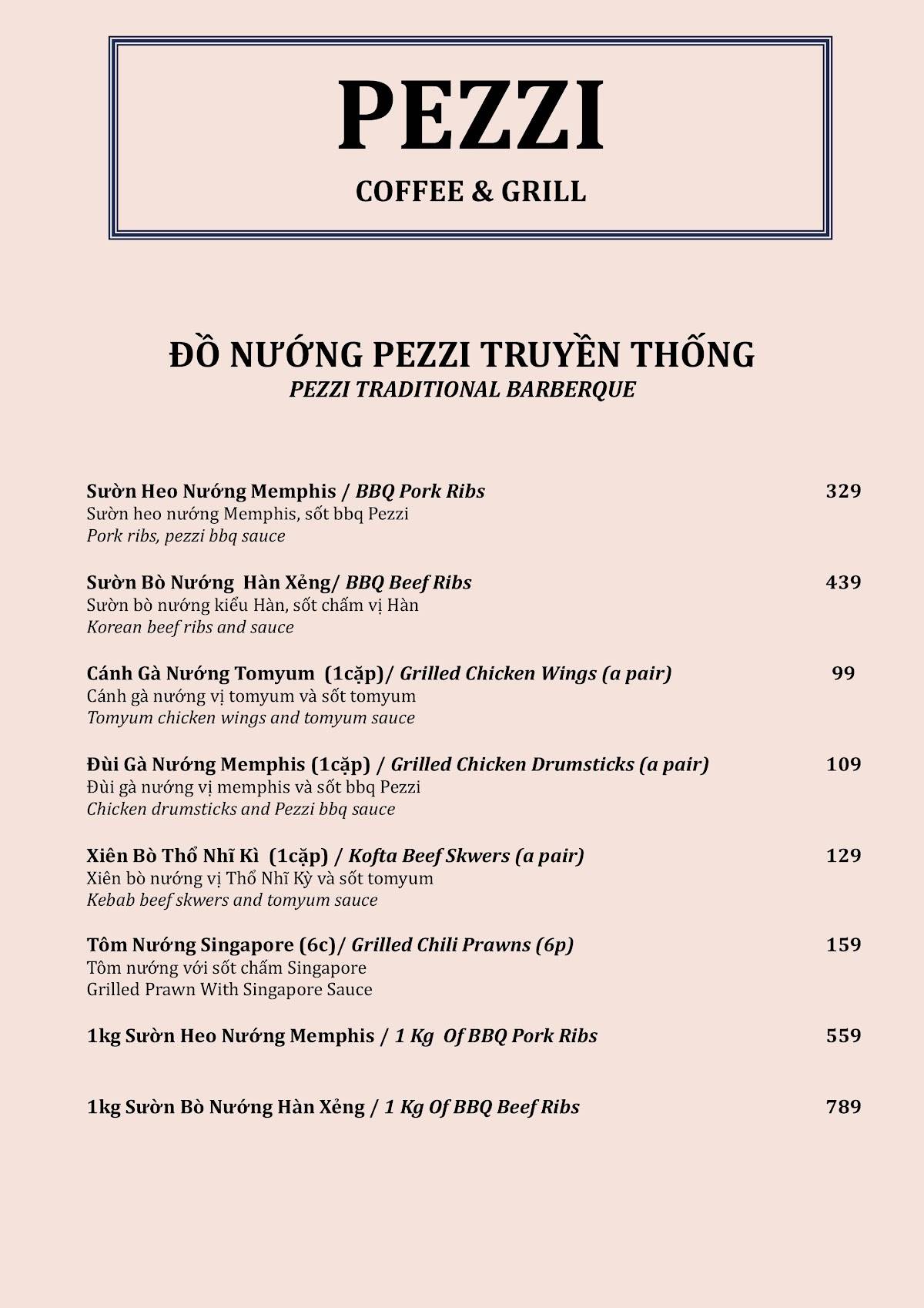 Menu at Tiệm nướng N&B - Pezzi coffee & Grill restaurant, Hanoi