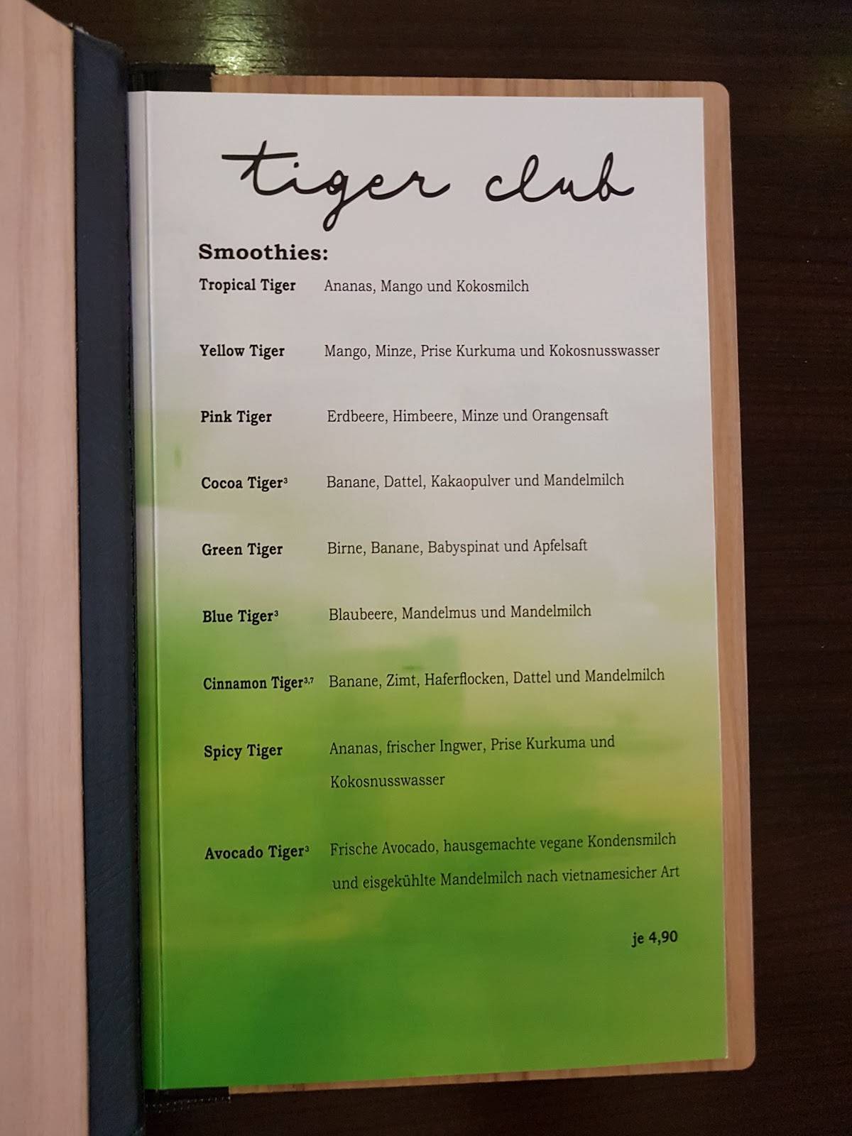 Speisekarte von Tiger Club, Berlin