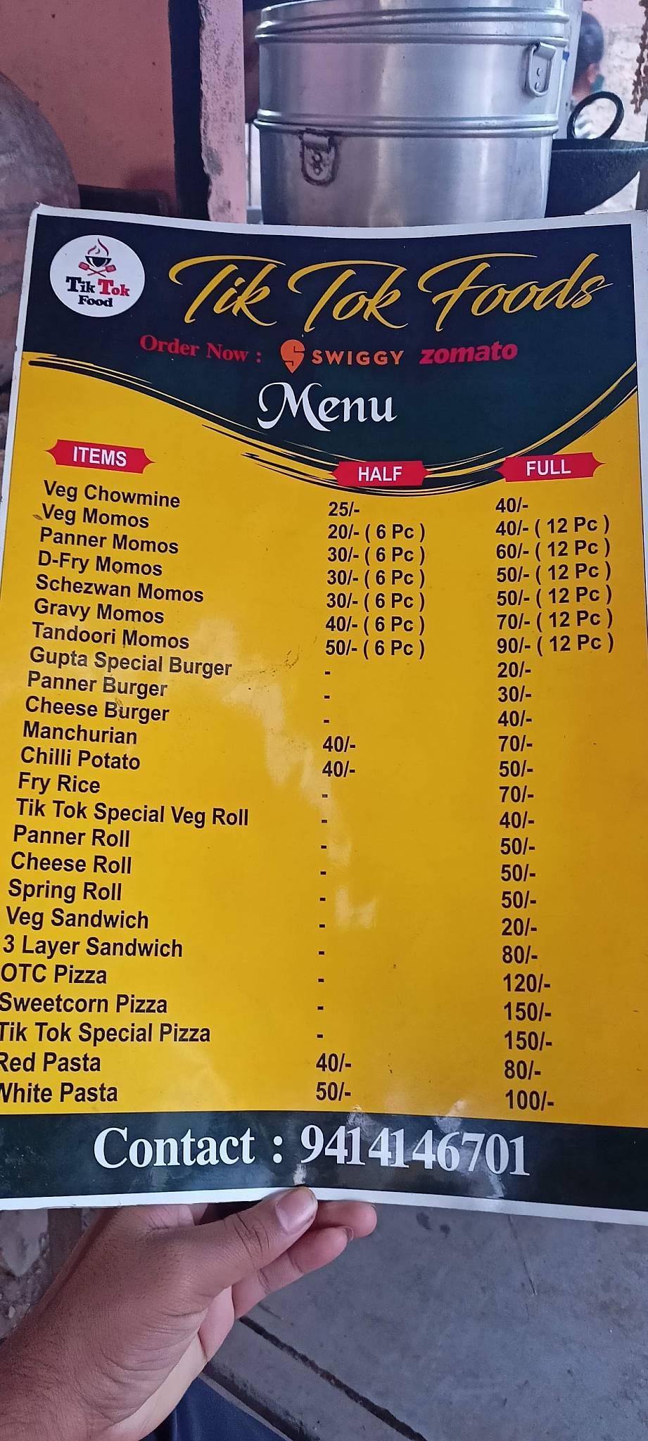 Menu at TIK TOK FOODS, Jaipur, Choudhary book depo shop no.4-A