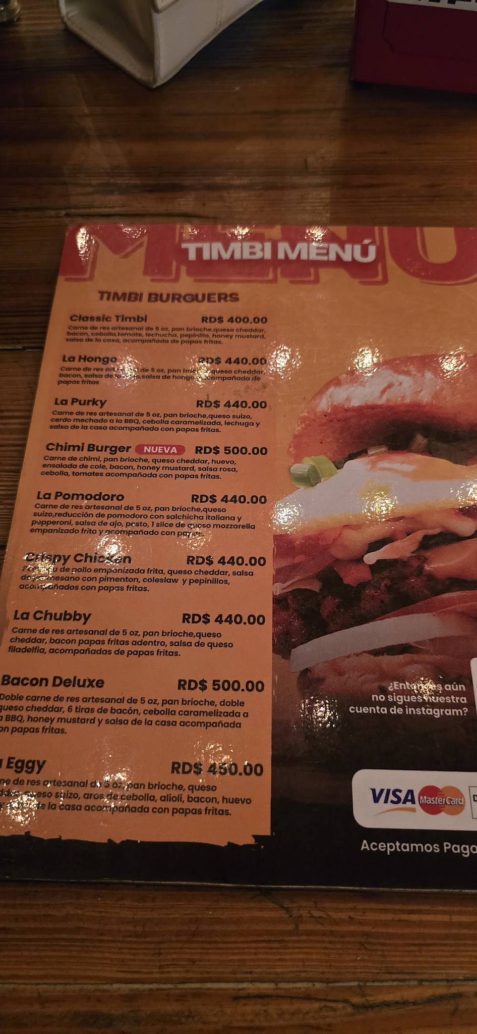 Carta del restaurante Timbi Urban Food, La Romana