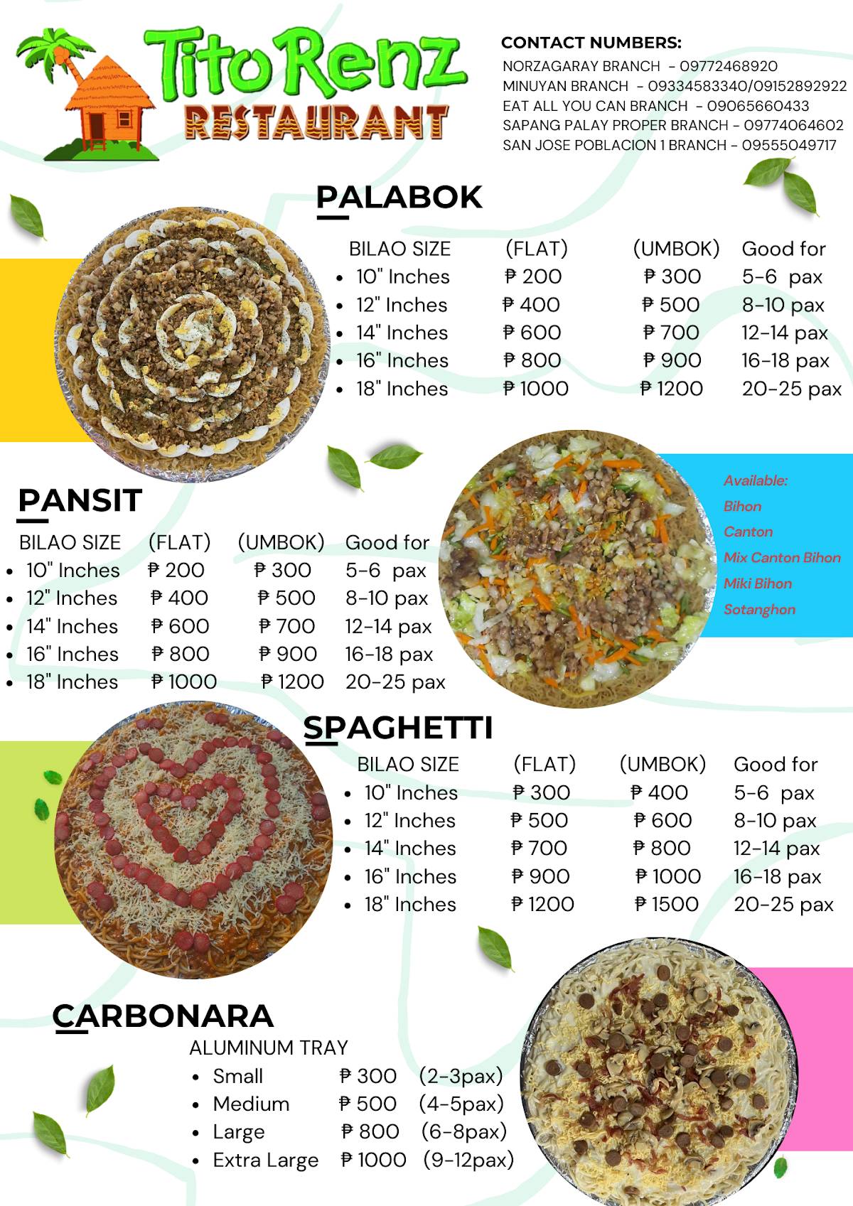 Menu at Tito Renz Restaurant and Catering Services MAIN BRANCH, San ...