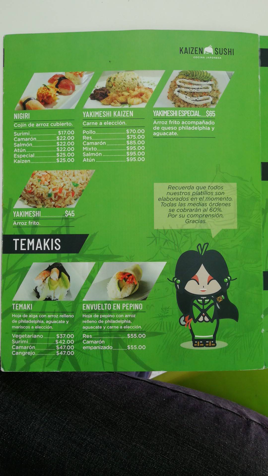 Carta del restaurante Kaizen Sushi av. La llave, San Pedro Tlaquepaque ...