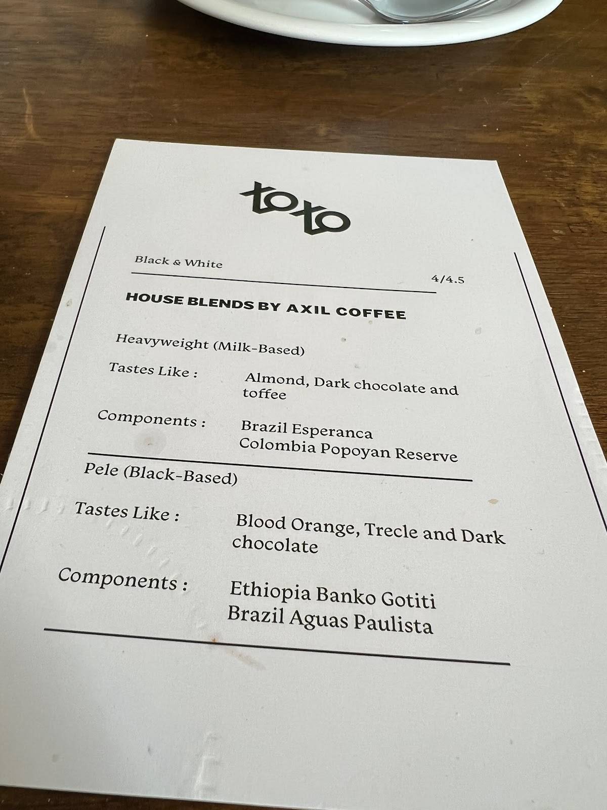 Menu at ToTo Town cafe, Warrnambool
