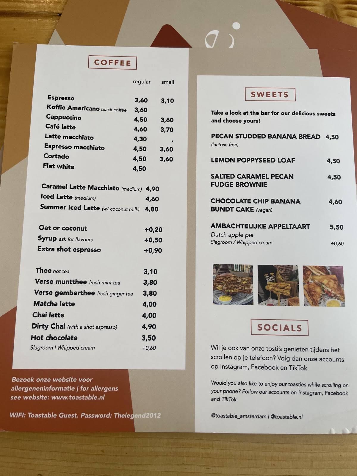 Menu at Toastable Nieuwendijk, Amsterdam, Nieuwendijk 6