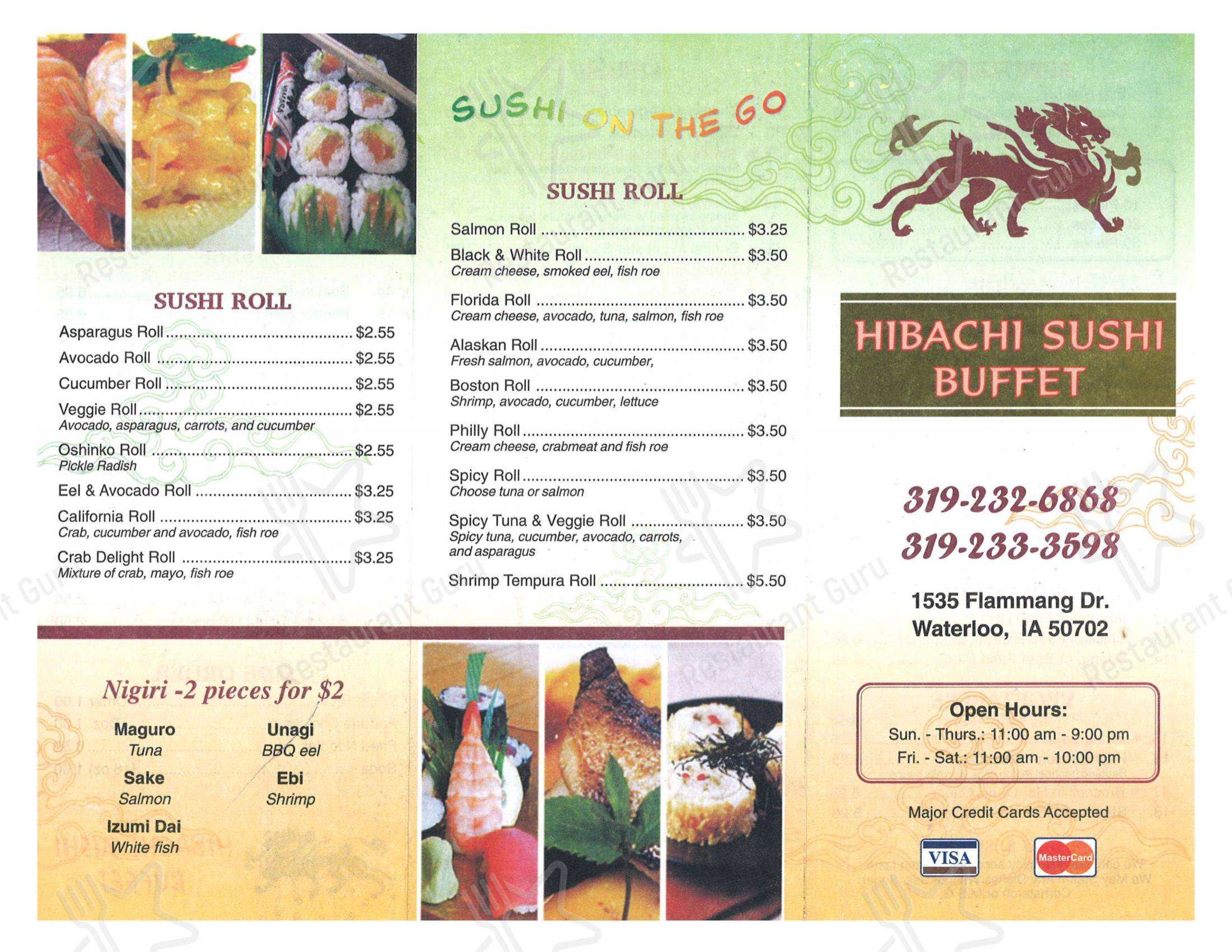 Menu at Tokyo Bay Japanese Steakhouse & Sushi Bar, Waterloo, Sears St