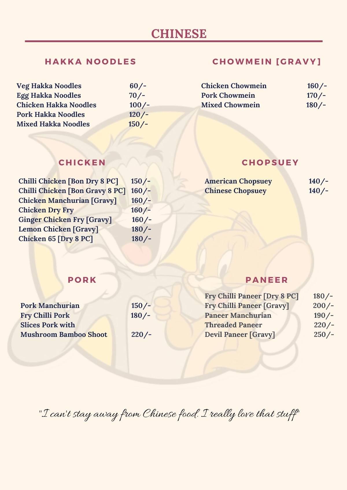 Menu at Tom And Jerry Restaurant, India