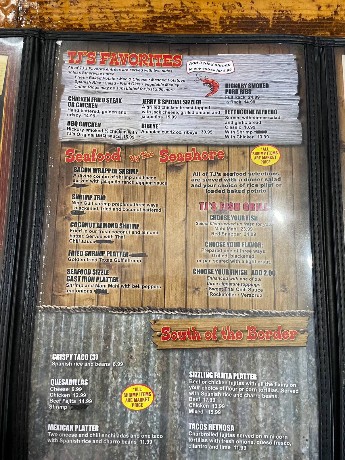 Menu at Tom and Jerry's, Bar & Grill, South Padre Island