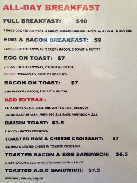 Menu at Tomato Lake Cafe, Kewdale