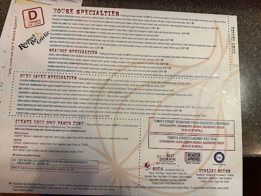 Menu at Tomato Street North Division pizzeria, Spokane, N Division St