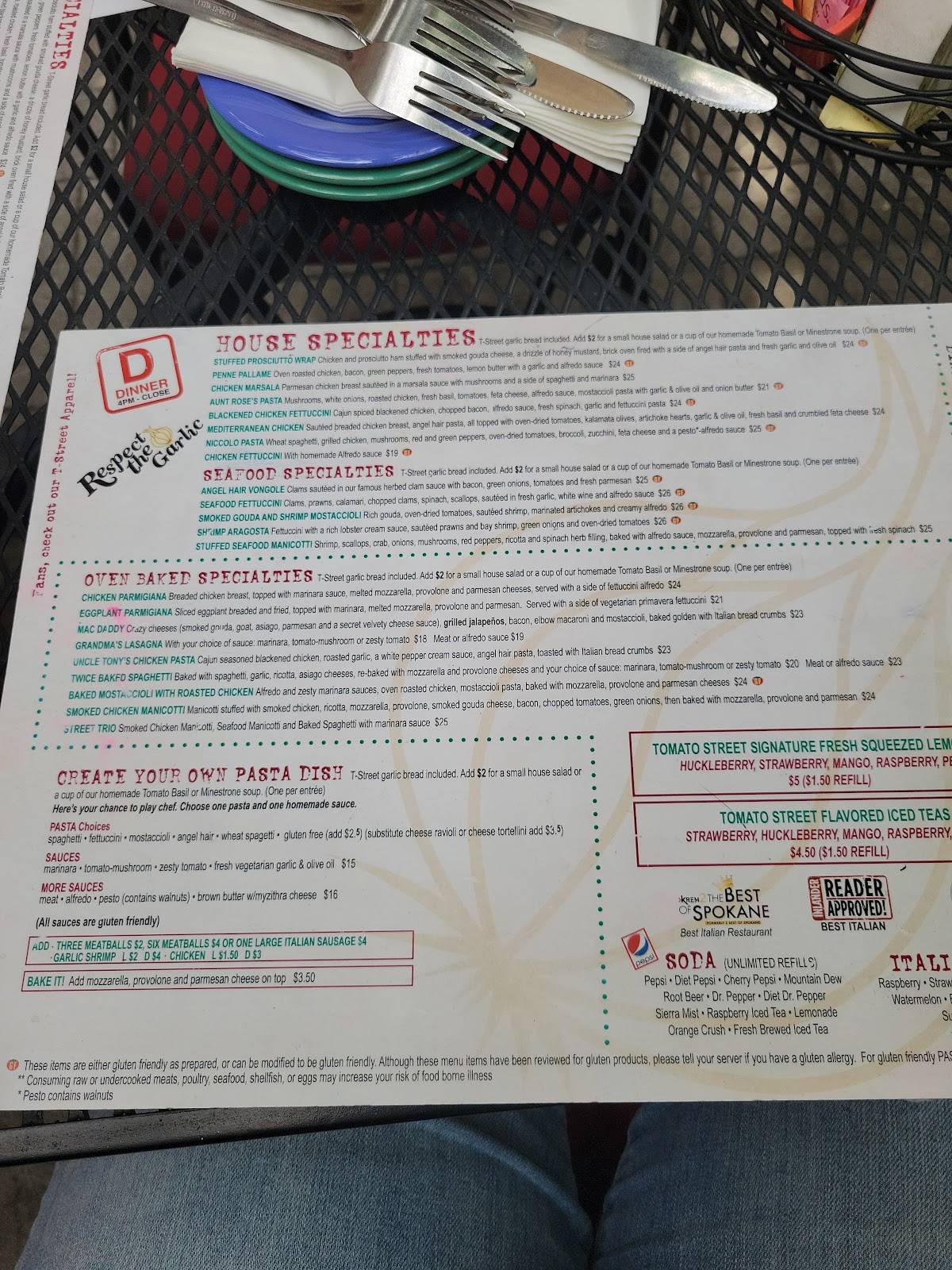 Menu at Tomato Street North Division pizzeria, Spokane, N Division St