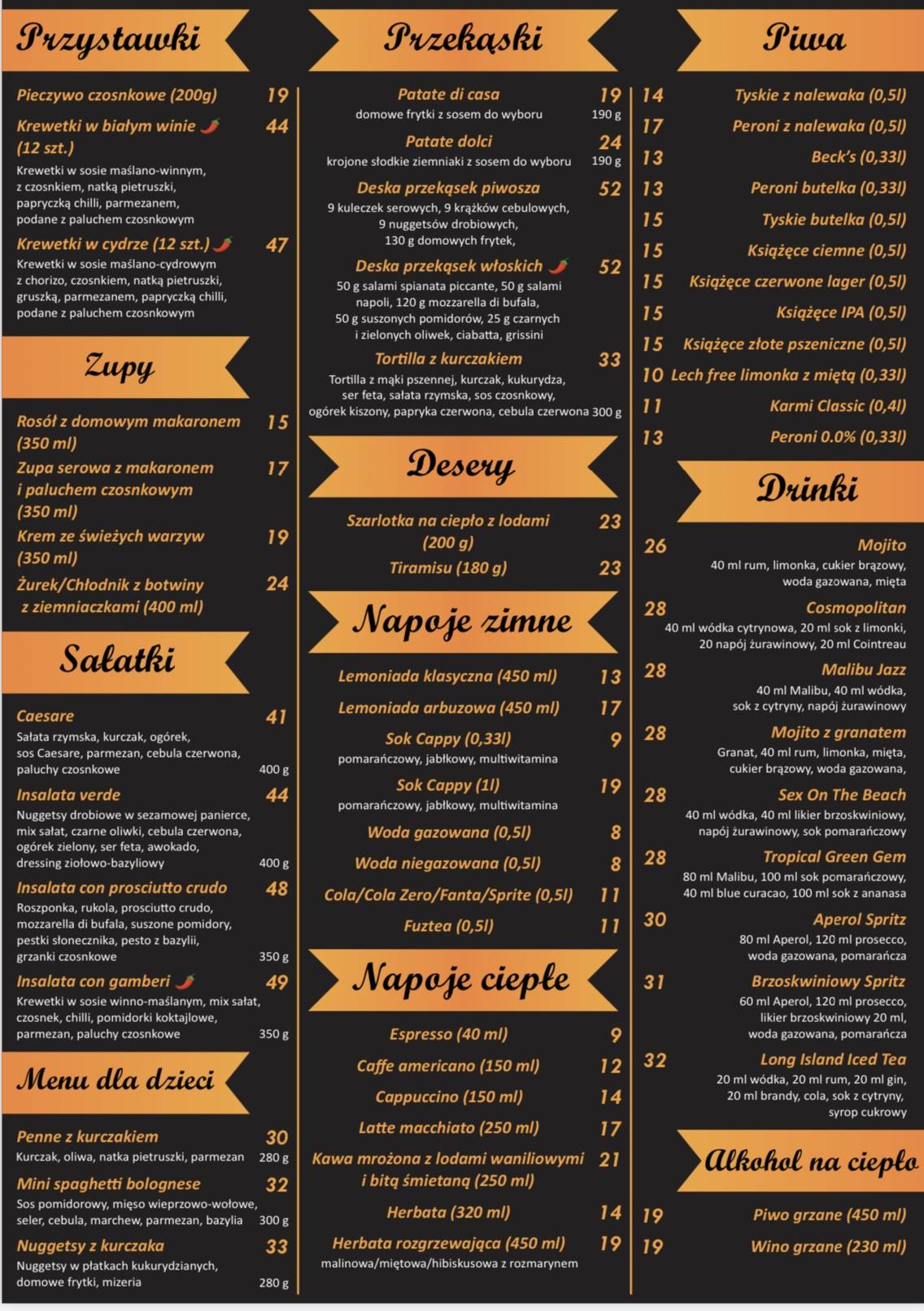 Menu at Tomcio Paluch Pasta restaurant, Suwalki