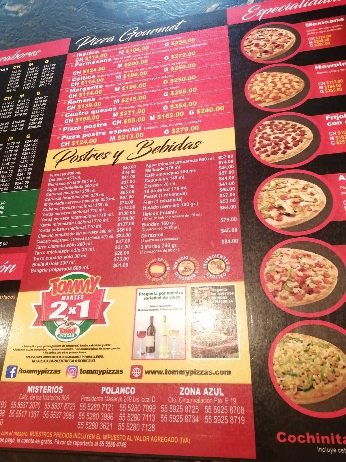 Carta del restaurante Tommy Pizzas Zona Azul, Ciudad del México