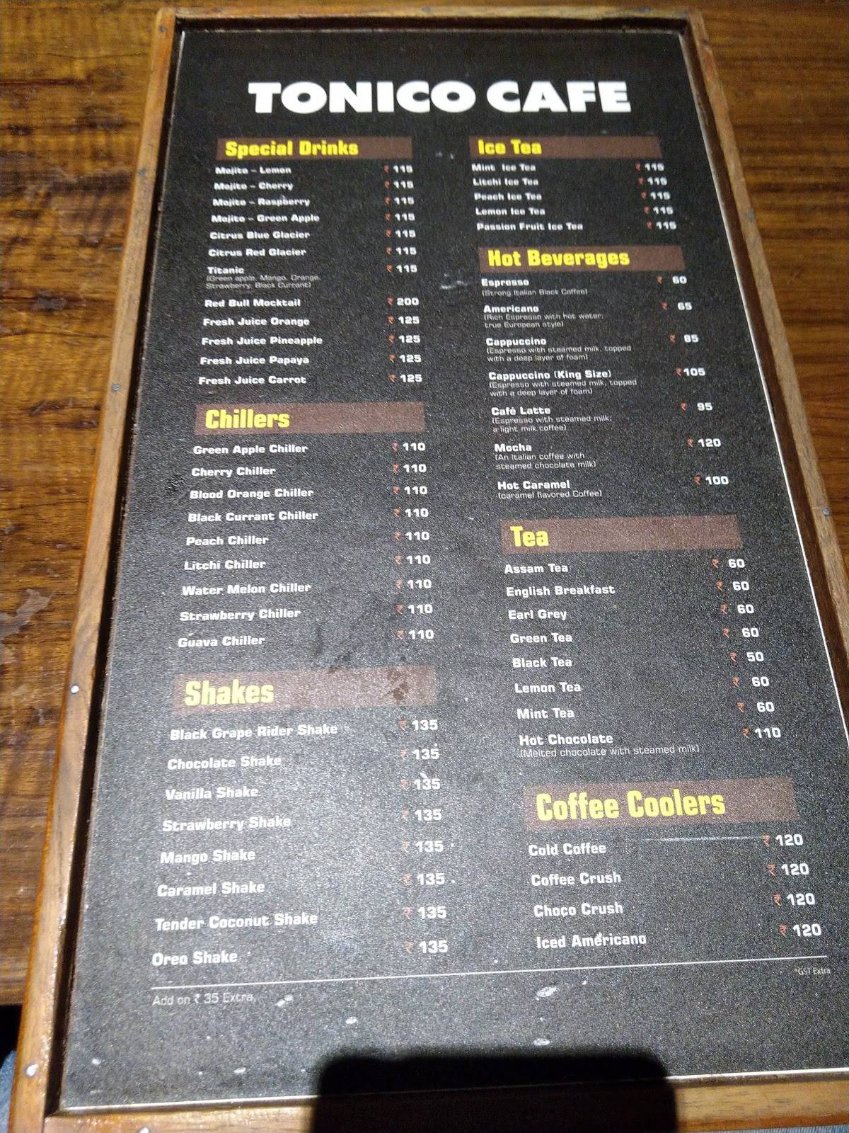 Menu at Tonico Cafe, Kakkanad, Seaport - Airport Rd